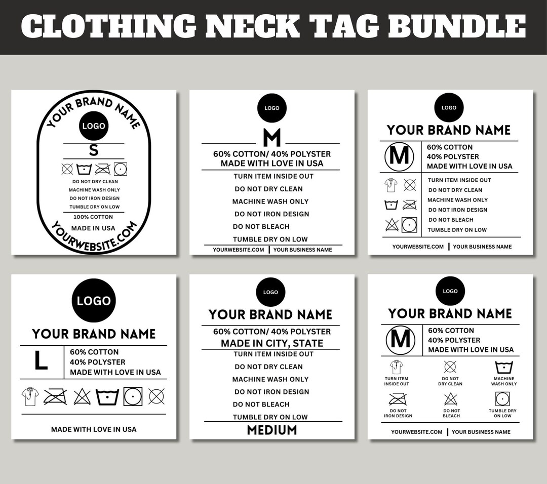 Editable Clothing Tag Canva Template Bundle| T-shirt Neck Label Tag ...