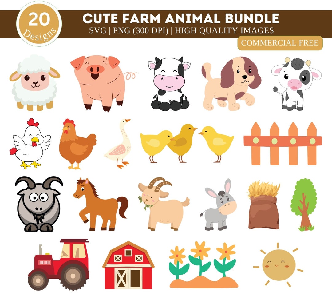 Cute Farm Animals SVG PNG Bundle Animals Svg Pig Sheep Horse Donkey Cow ...