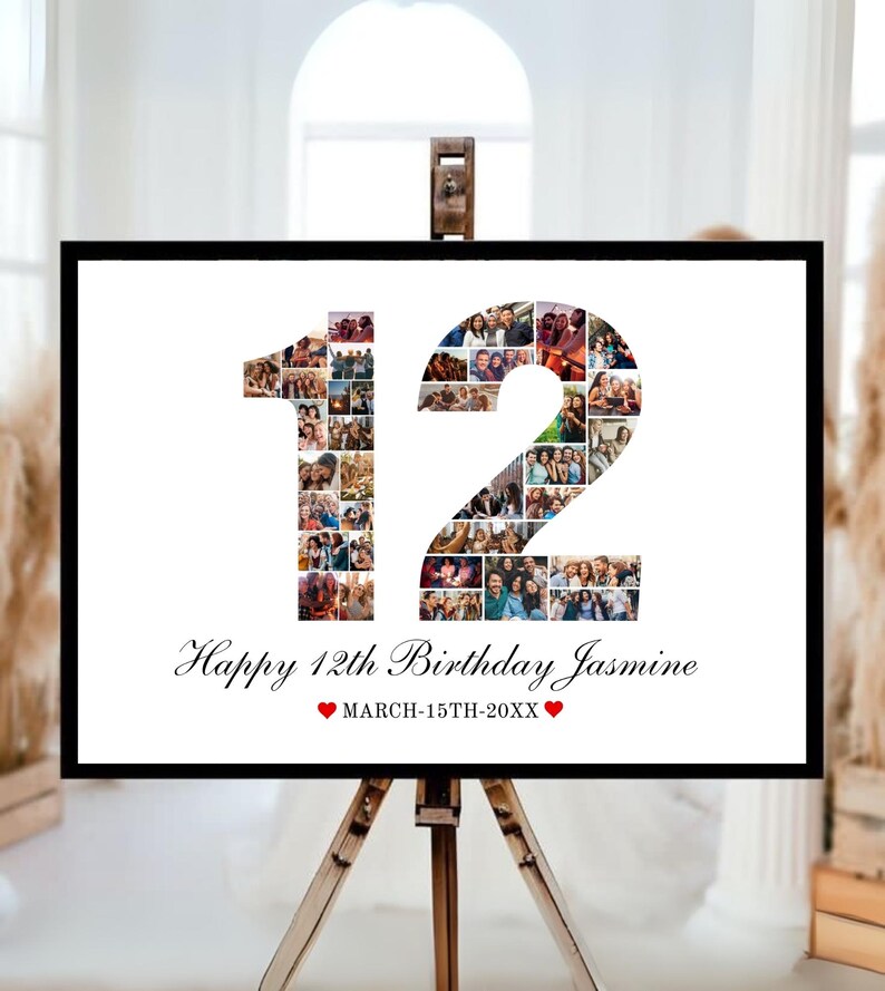 Editable 12th Birthday Photo Collage Template, Personalized 12th ...