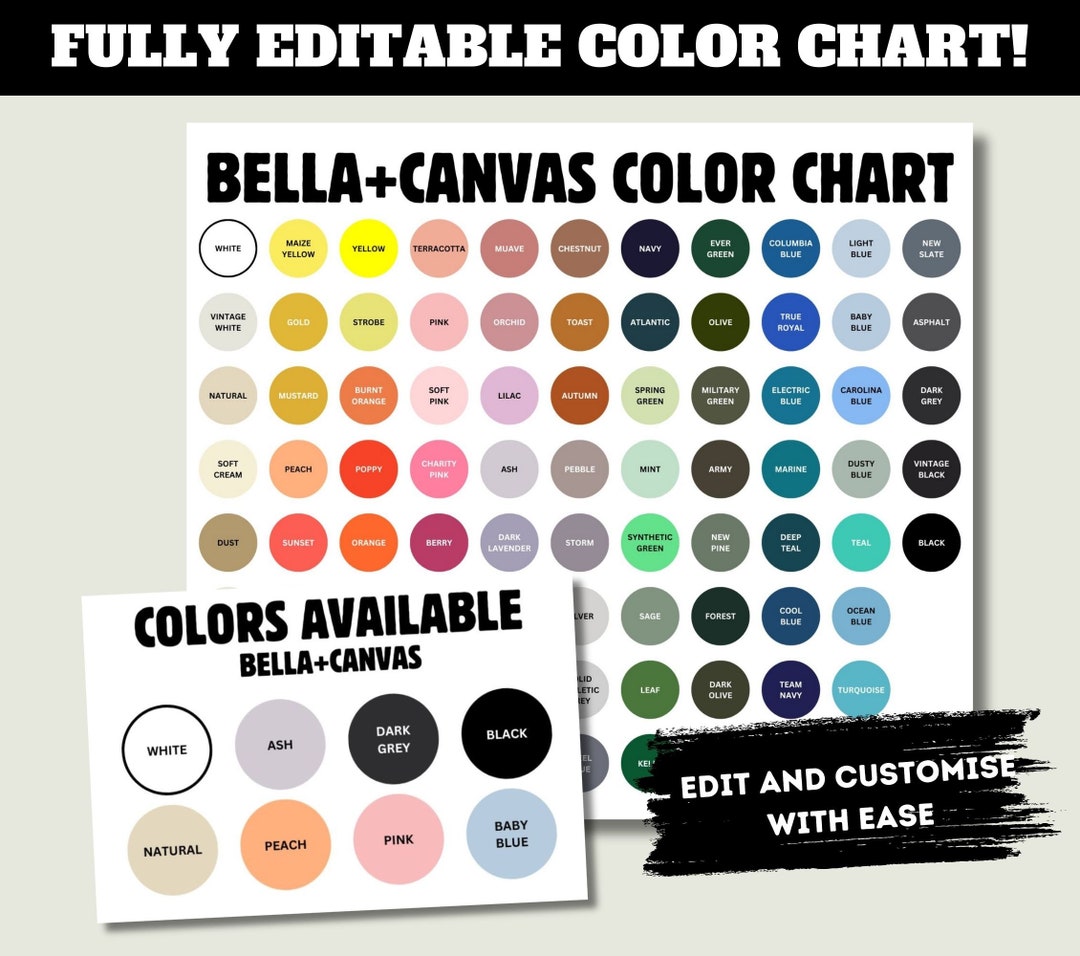 Editable Bella Canvas 3001 Color Chart Editable Bella Canvas Color ...