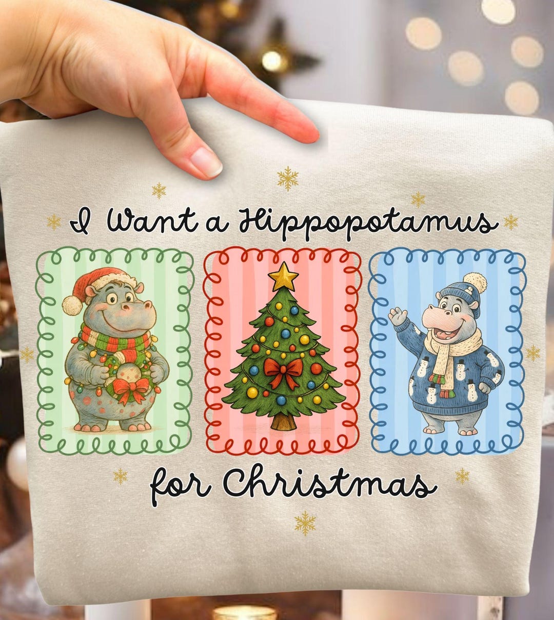 Preppy I Want A Hippopotamus PNG: Christmas Animal PNG (digital ...