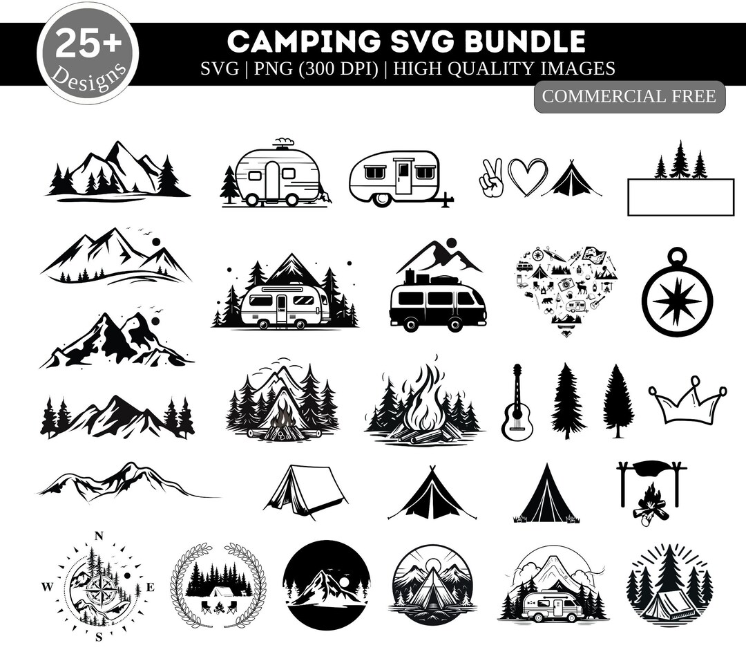 Camping Clipart PNG| Geometric Mountain and Forest BUNDLE| Mountain Svg ...