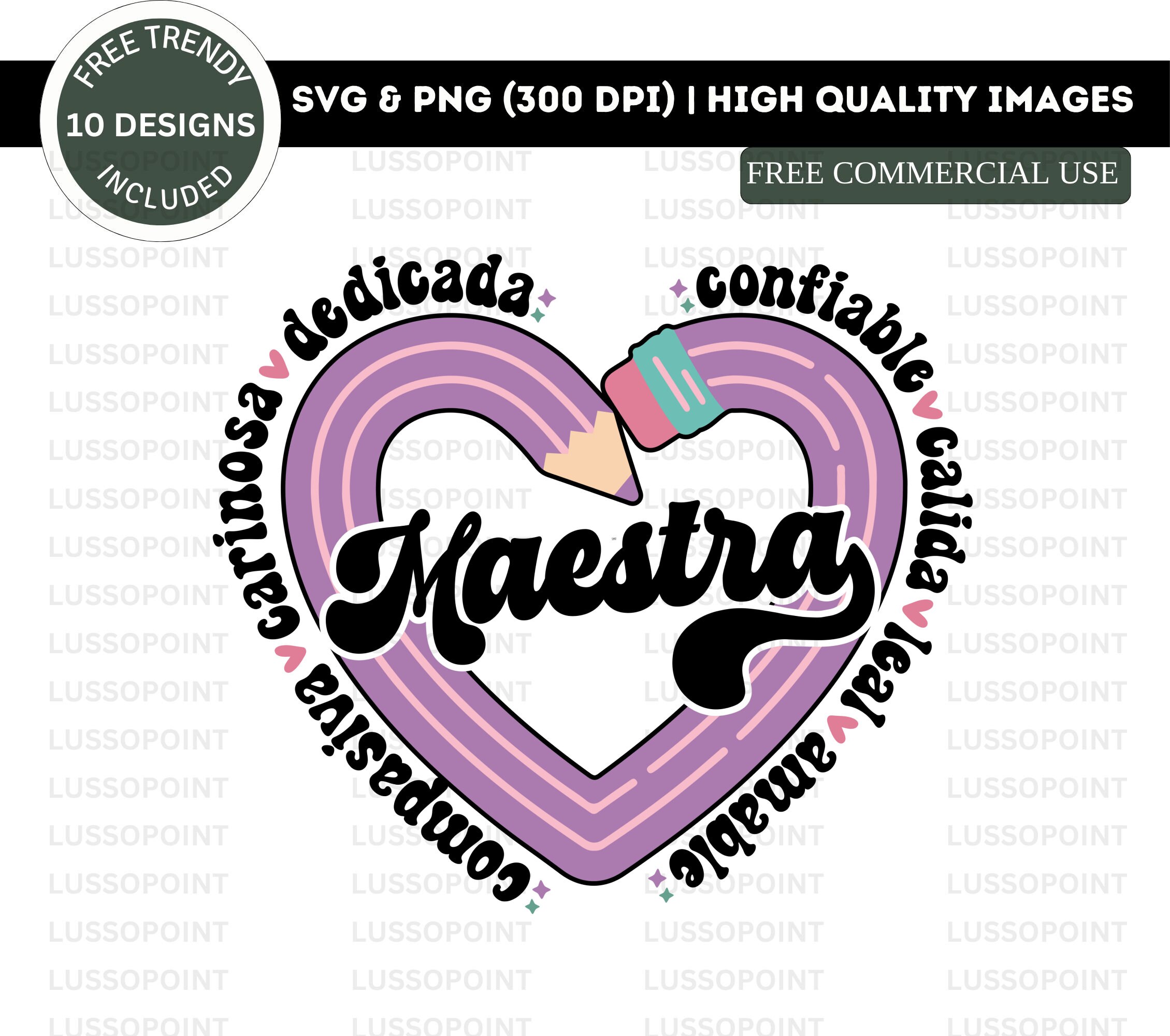 Spanish Teacher Heart Pencil SVG PNG| Teacher Png| Maestra Png| Retro ...