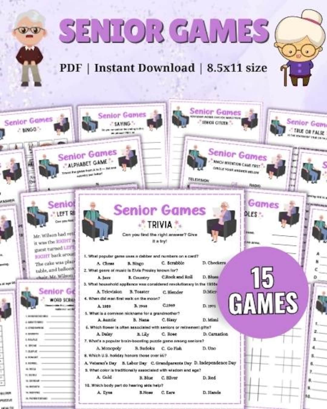 Senior Games Bundle Printable Senior Party Games Senior Riddles Brain ...