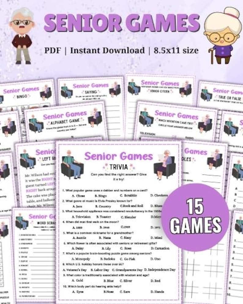 Senior Games Bundle Printable Senior Party Games Senior Riddles Brain ...