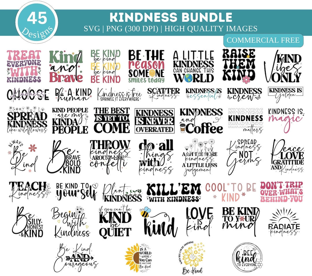 Kindness SVG PNG Bundle| Be Kind Svg| Inspirational Svg| Anti Bullying ...