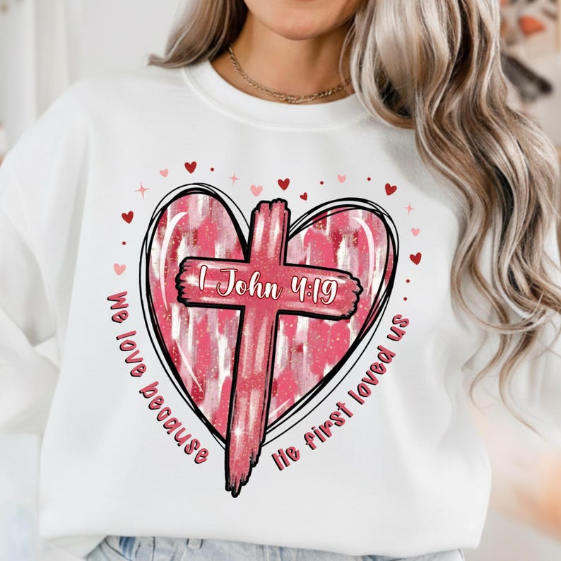 Heart Cross Valentine Jesus PNG, Christian Valentine He First Love Us ...