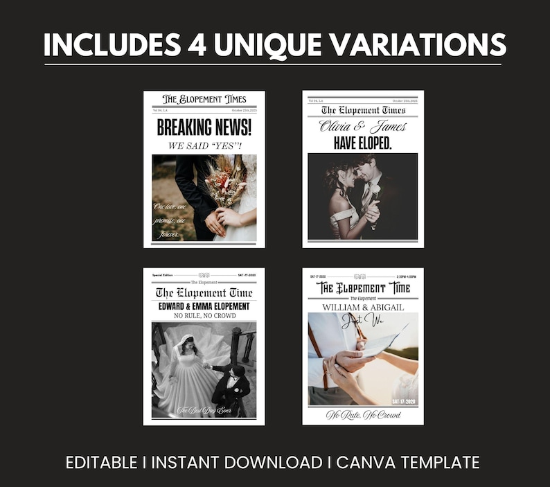 Newspaper Elopement Announcement Template, Editable Intimate Wedding ...