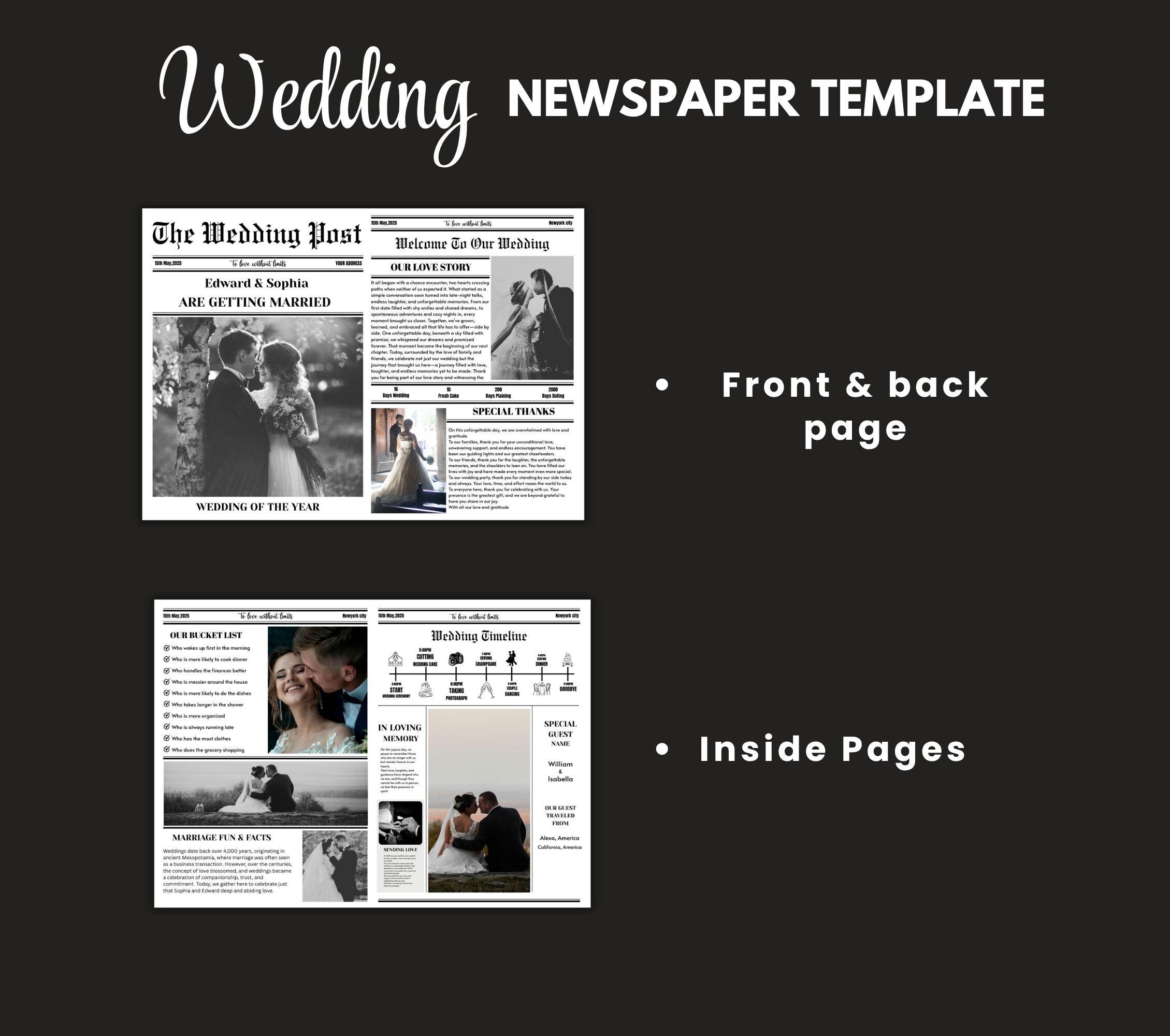 Folded Printable Wedding Newspaper Program Canva Template, Newlywed ...