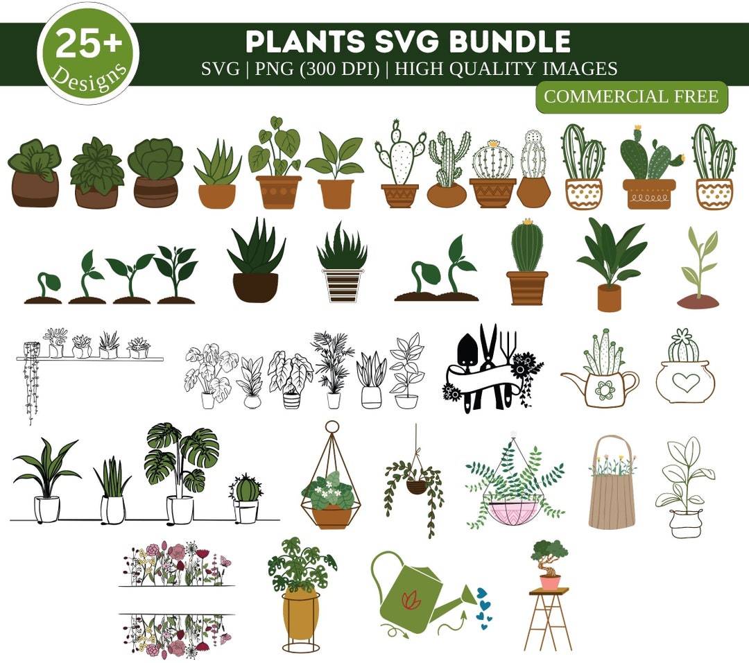 Plant Svg Bundle| Potted Plant SVG| Houseplant Svg| Plants in Pots Svg ...