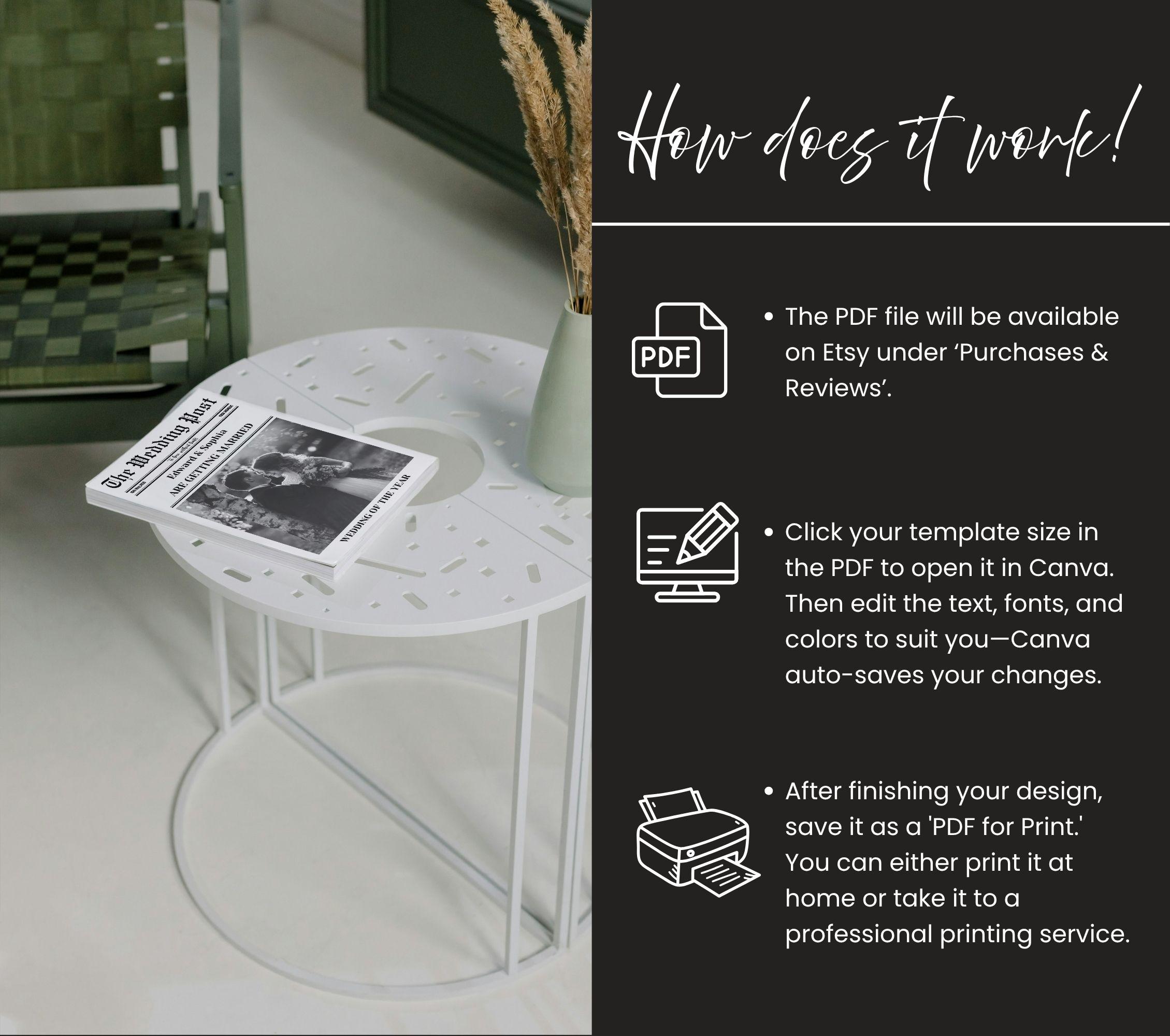 Folded Printable Wedding Newspaper Program Canva Template, Newlywed ...