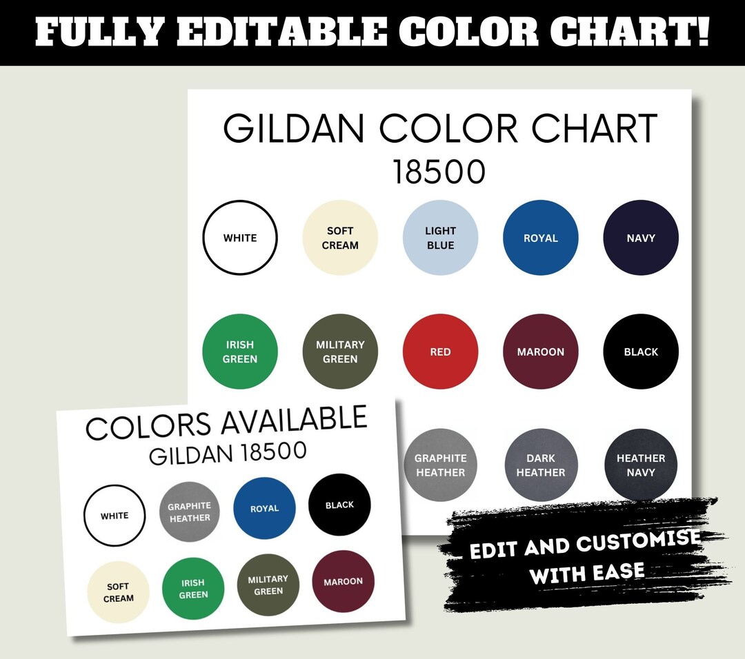Gildan Color Chart Handwritten Gildan 18500 Color Chart Unisex Crewneck ...