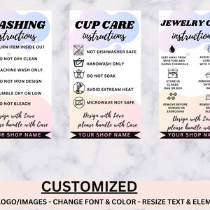 Editable Care Cards Bundle| Care Instructions| Printable Care ...