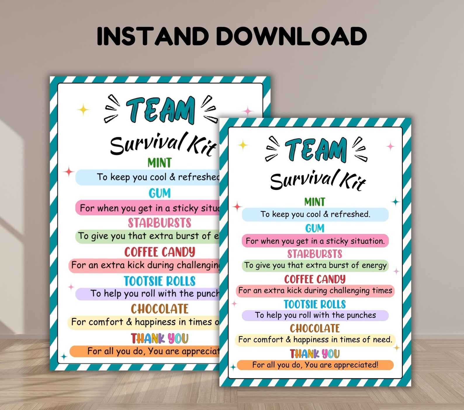 Editable Team Survival Kit Gift Tag Printable, Employee Welcome Gift ...