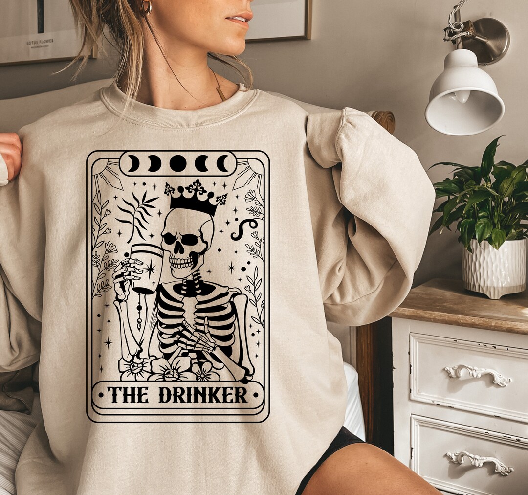 The Drinker Tarot Card SVG PNG Funny Skeleton Png Skull Tarot T-shirt ...
