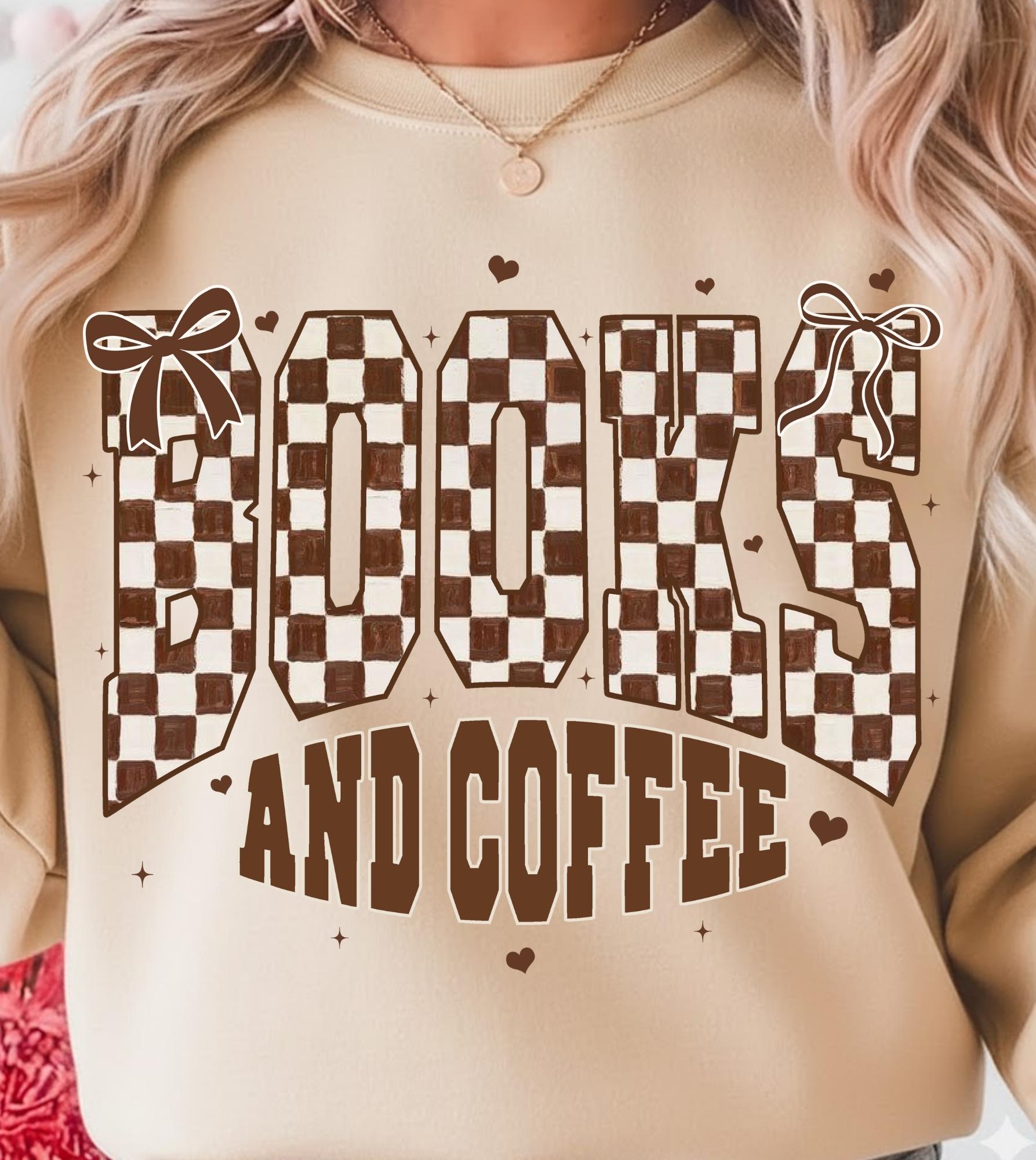 Books and Coffee Png, Checkered Books and Coffee Png, Book Lover Png ...