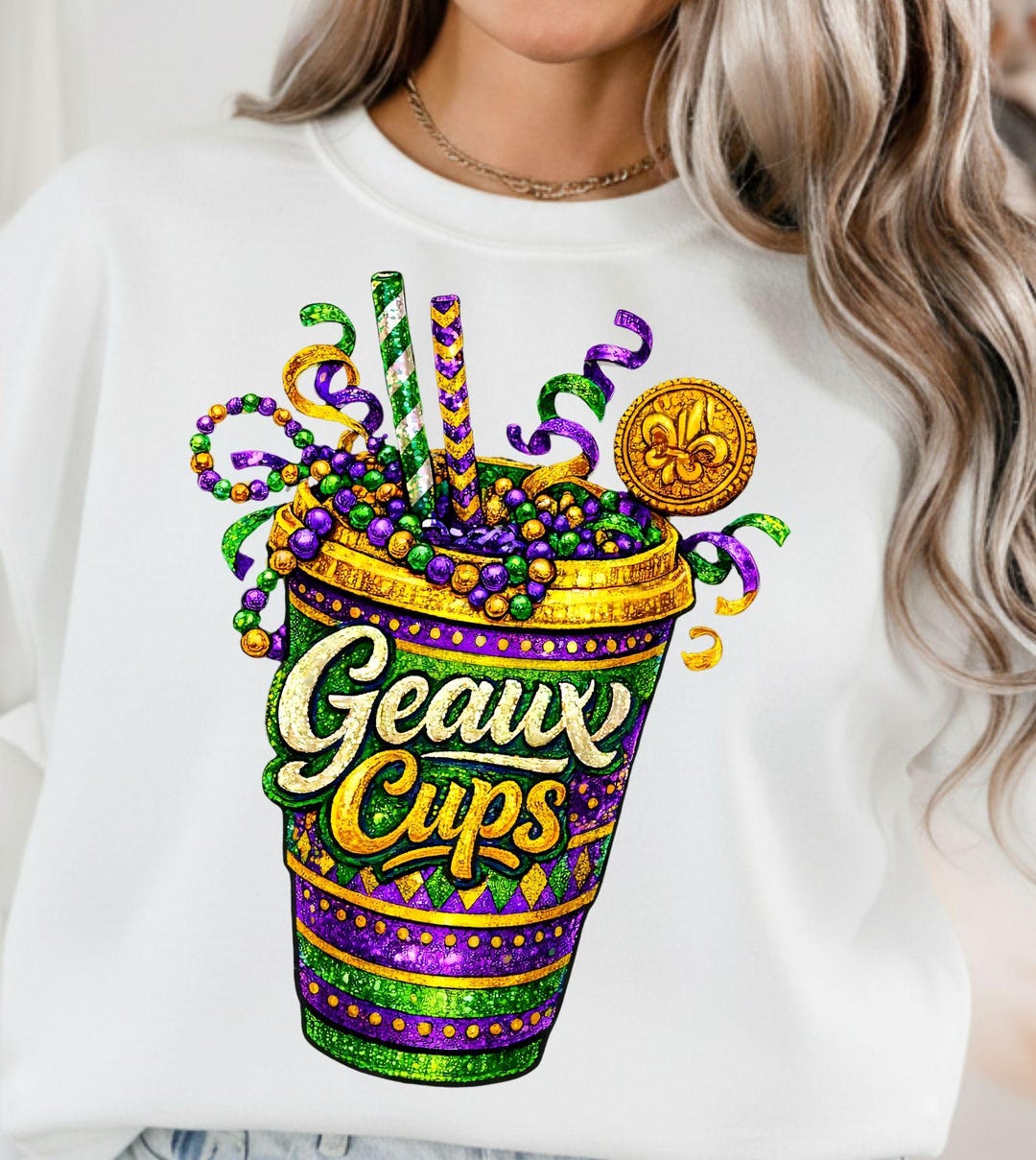 Mardi Gras Sequined Geaux Cup Puff Png, Sequined Glitter Png, Mardi ...