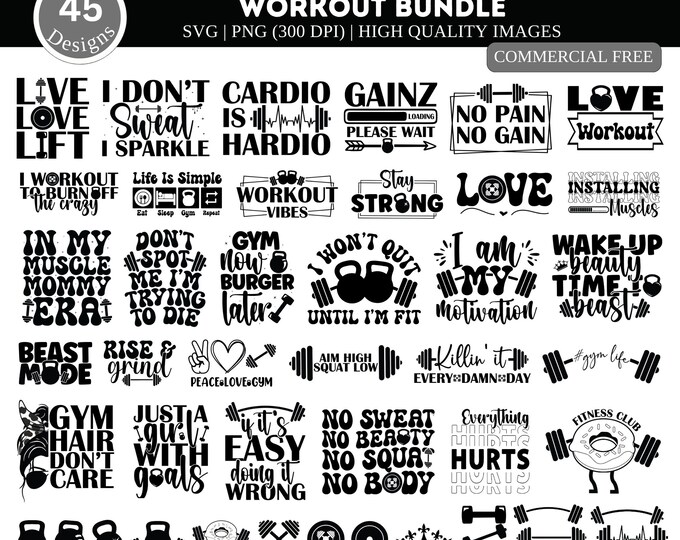 Fitness SVG Bundle, Workout Svg Bundle, Gym Quotes Svg, Gym Svg, Bundle ...