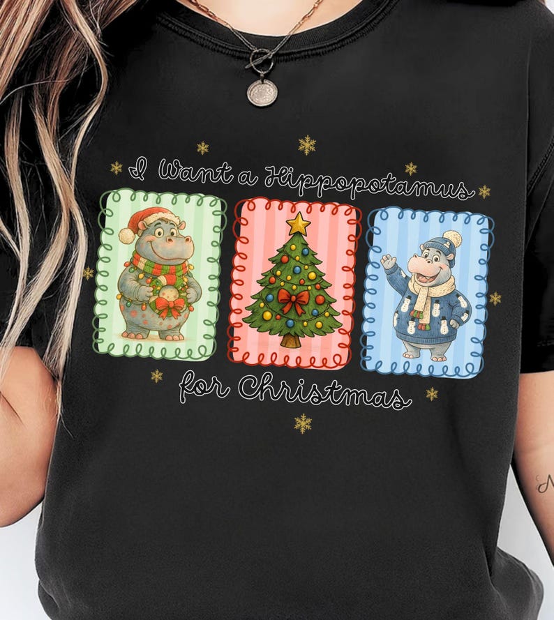 Preppy I Want A Hippopotamus PNG: Christmas Animal PNG (digital ...