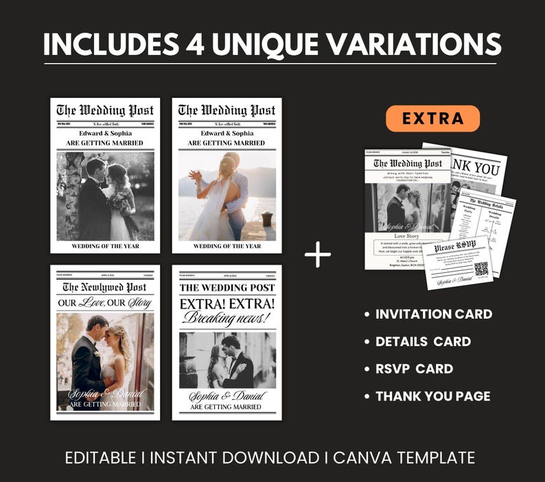 Folded Printable Wedding Newspaper Program Canva Template, Newlywed ...