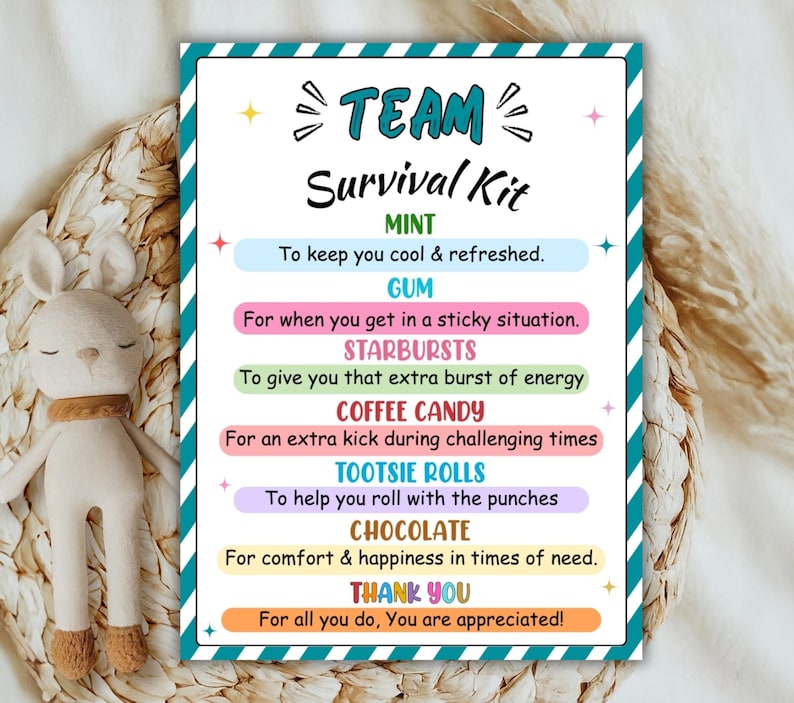 Editable Team Survival Kit Gift Tag Printable, Employee Welcome Gift ...