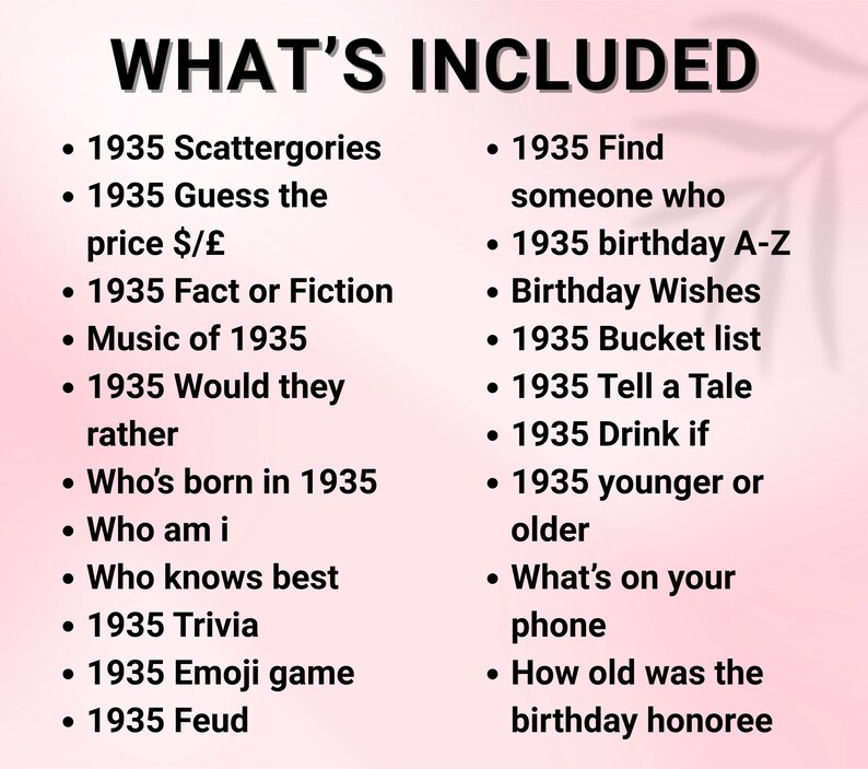 1935 Birthday Party Games Bundle Printable, Born in 1935 Games for Her ...