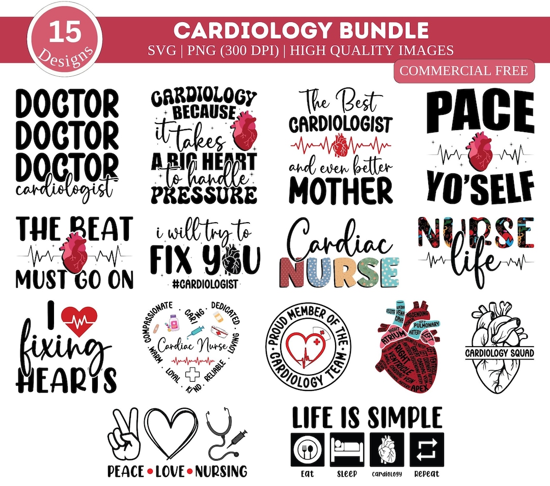 Cardiology SVG PNG Bundle| Nurse Quotes Svg| Cardiac Nurse Svg| Heart ...
