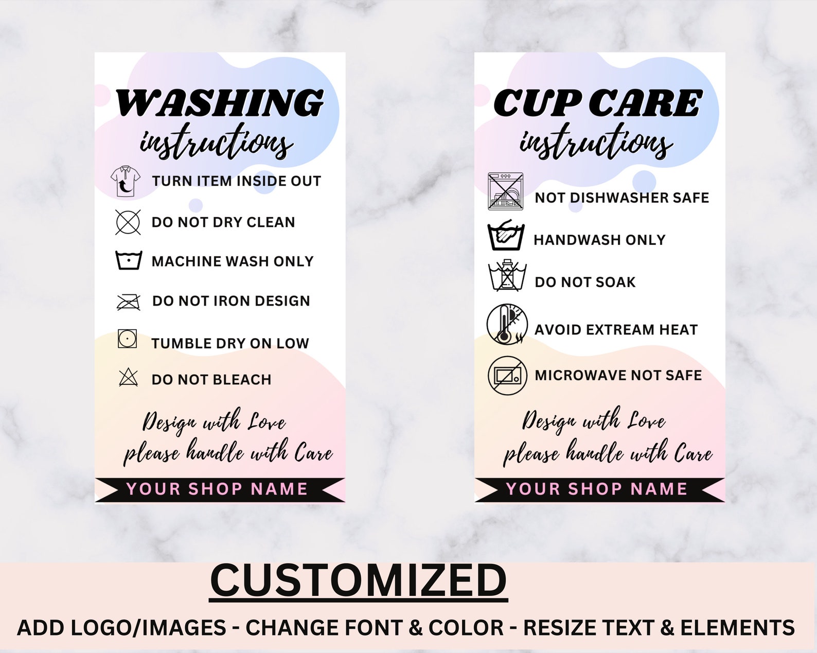 Editable Care Cards Bundle| Care Instructions| Printable Care ...