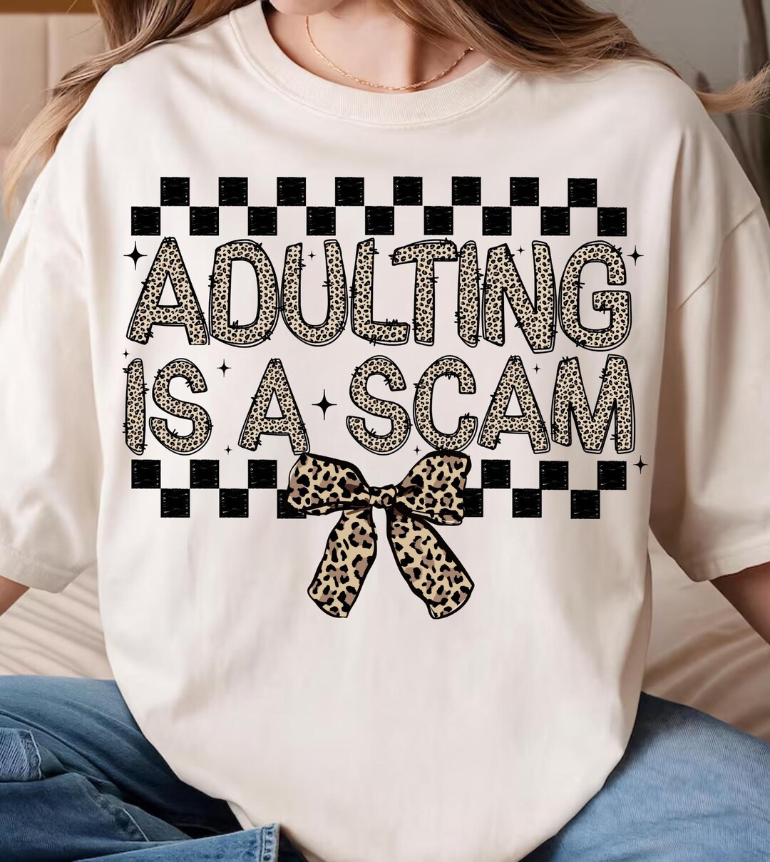 Adulting is a Scam Png, Adult Humor Png, Coquette Bow Leopard Print ...