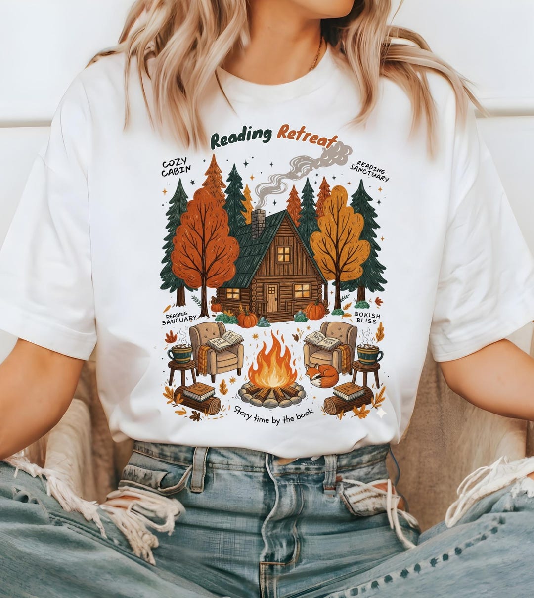 Cozy Cabin Reading PNG, Fall Bookish Png, Book Lover Png, Autumn Cozy ...