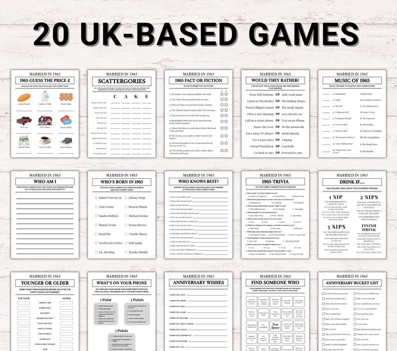60th Anniversary Games, 1965 Trivia, Party Games (digital Download ...