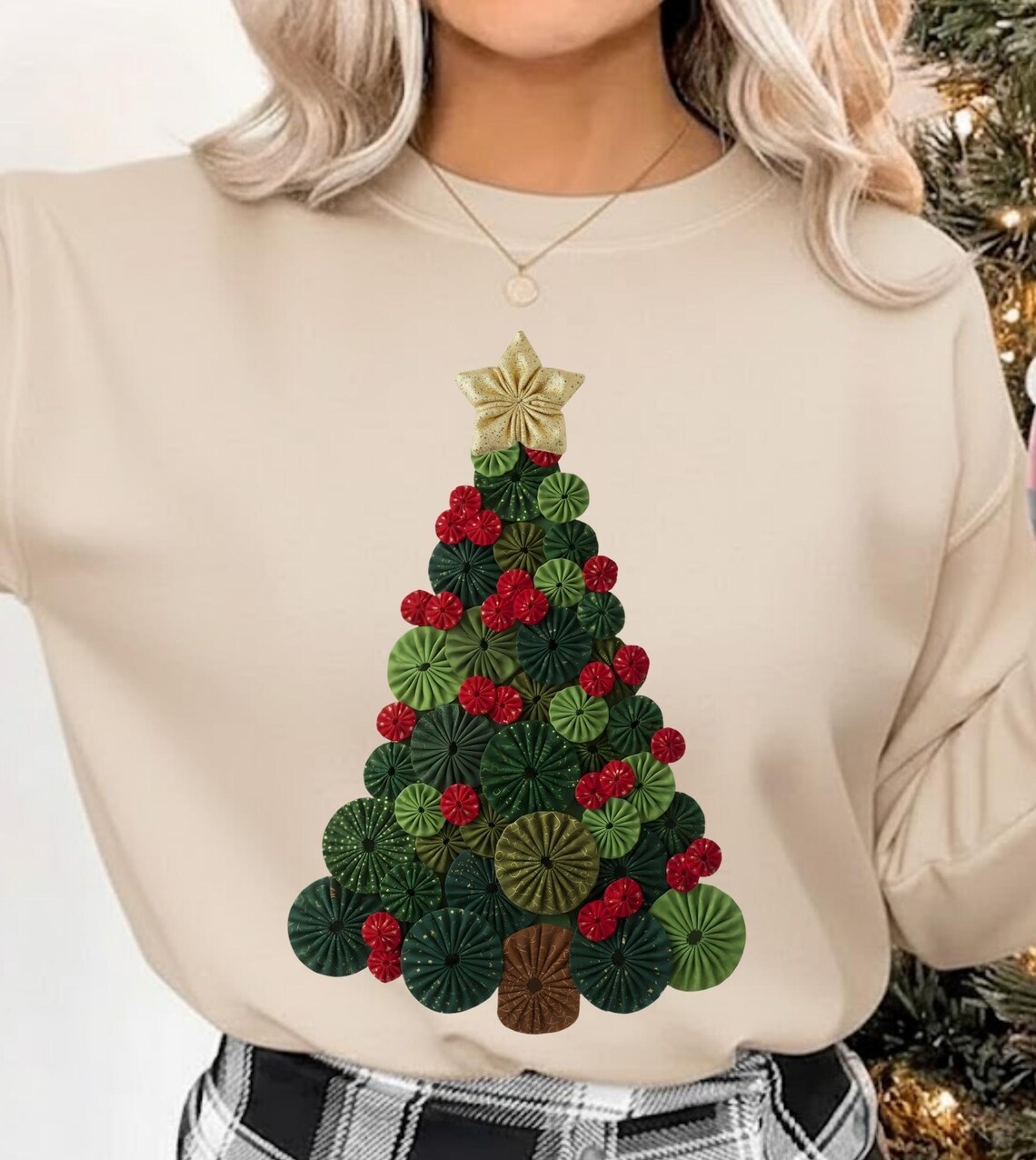 Yoyo Quilt Christmas Tree Png, Christmas Tree Sublimation Design, Merry ...