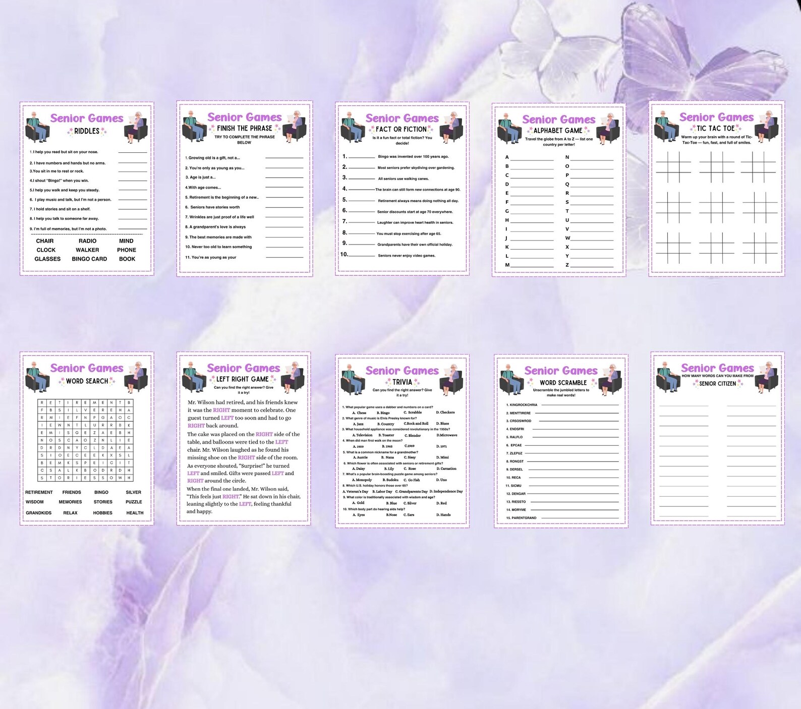 Senior Games Bundle Printable Senior Party Games Senior Riddles Brain ...