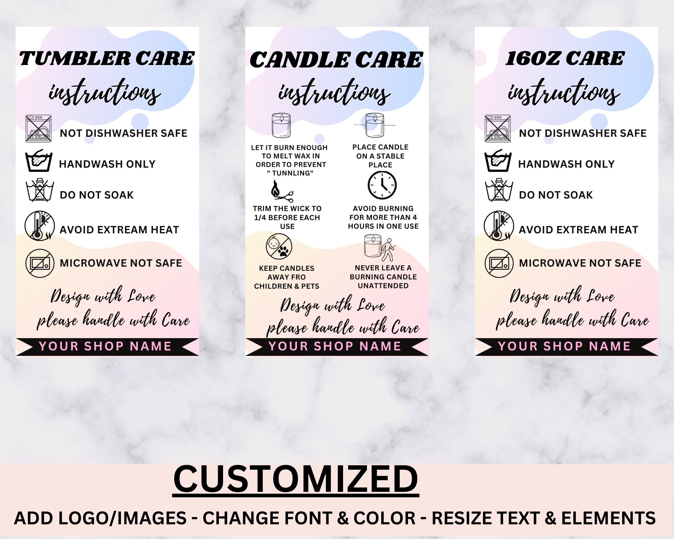 Editable Care Cards Bundle| Care Instructions| Printable Care ...