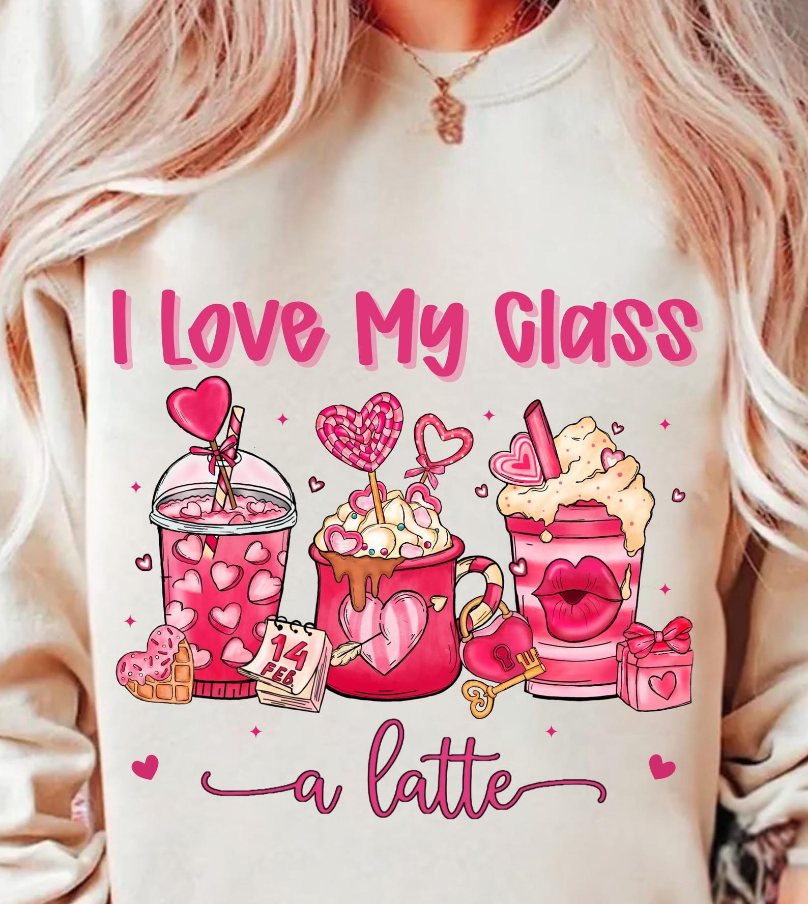 Trendy Teacher Valentine PNG, I Love My Class a Latte, Coquette Bow ...