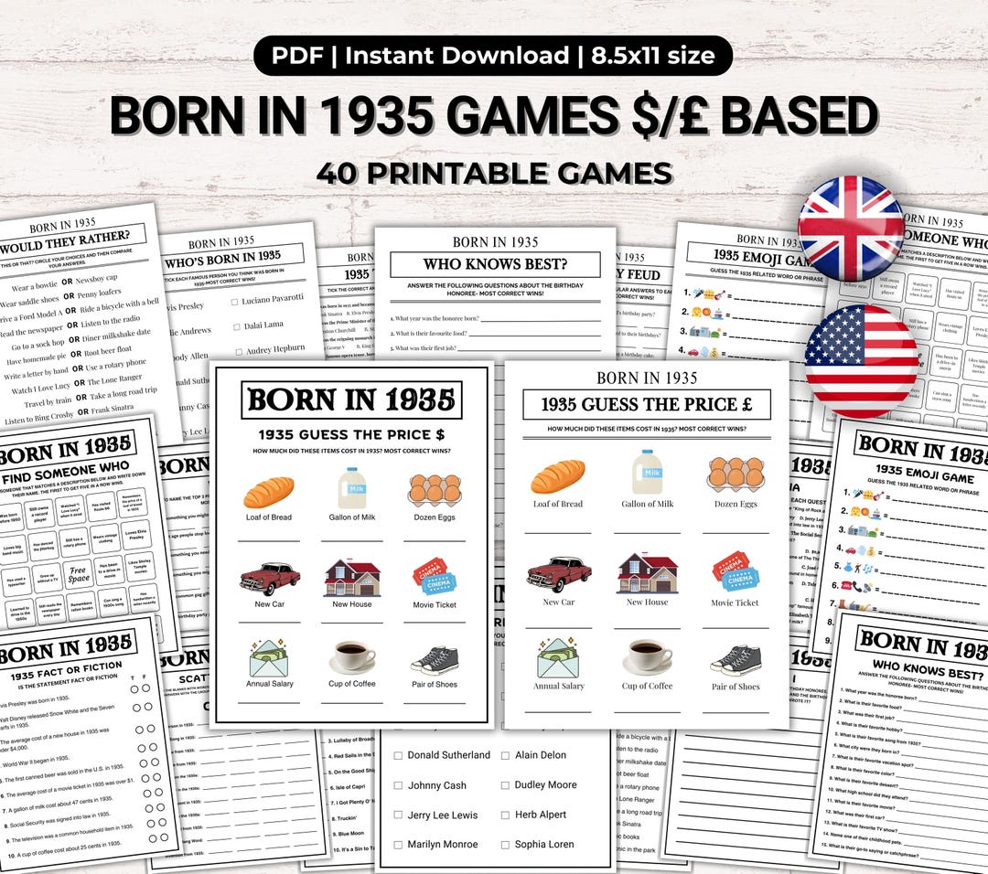 1935 Birthday Party Games Bundle Printable, Born in 1935 Birthday Games ...