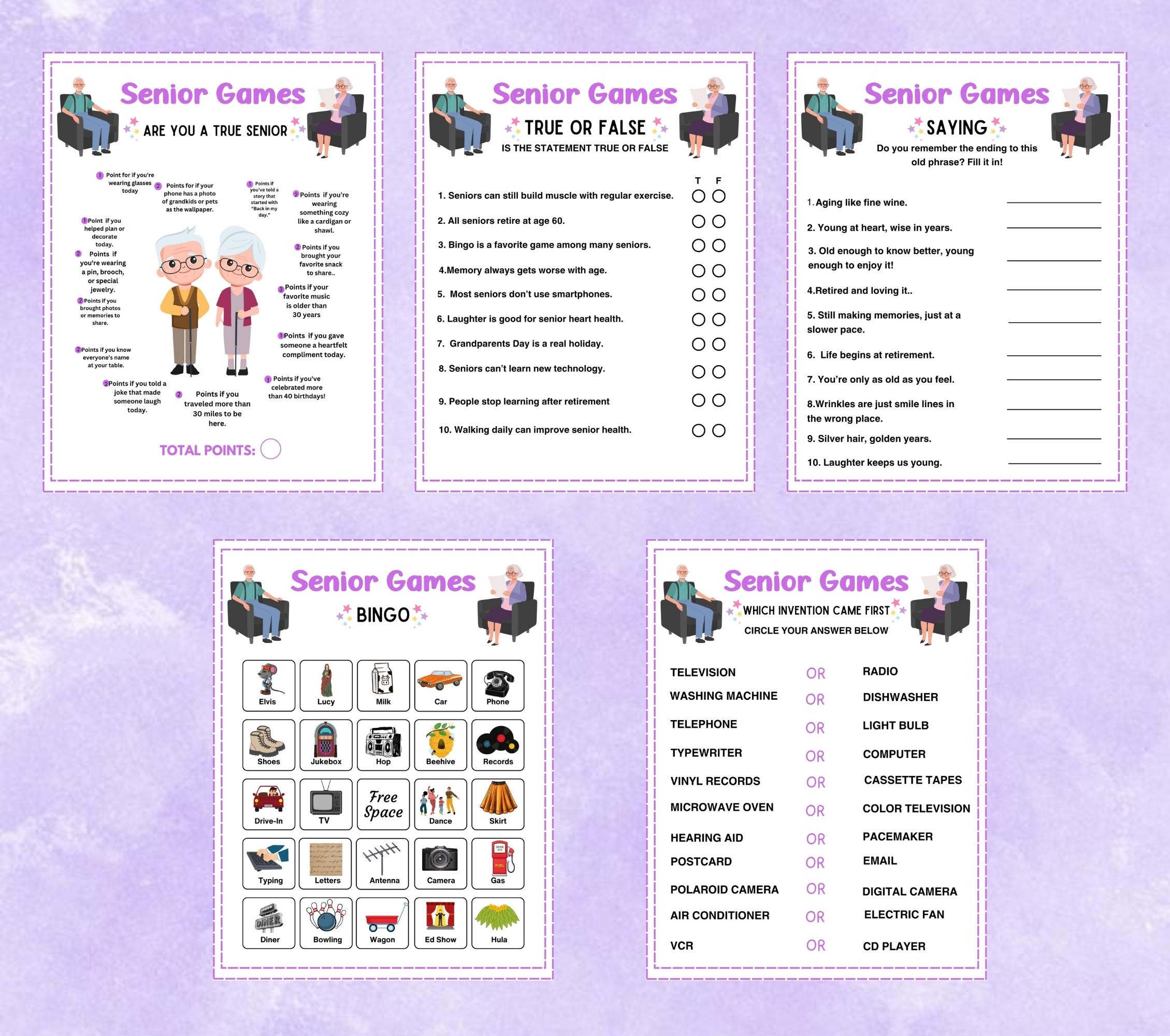 Senior Games Bundle Printable Senior Party Games Senior Riddles Brain ...