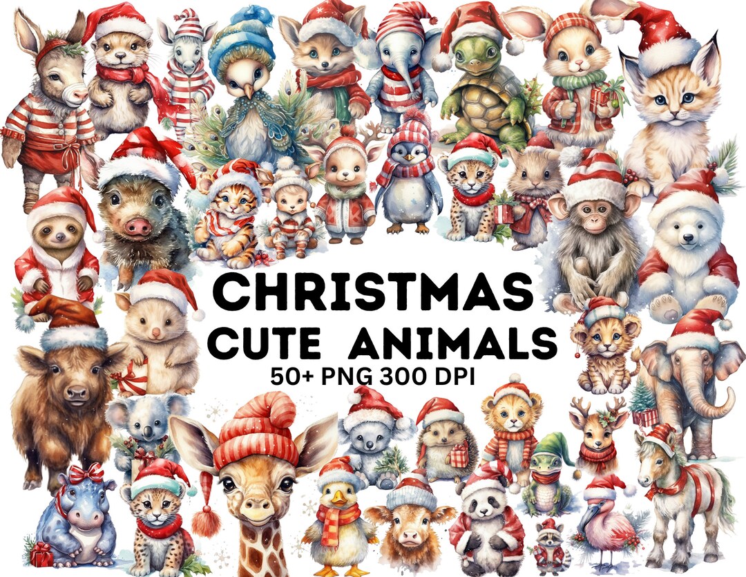 Christmas Animals Watercolor Clipart Bundle| Christmas Animals Clipart ...