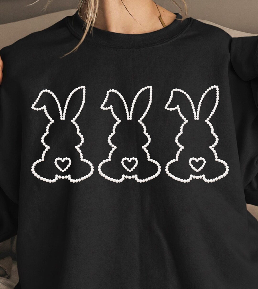 Pearl Bunny PNG, Faux Pearl Beaded Bunny Outline Png, Pearl Style ...