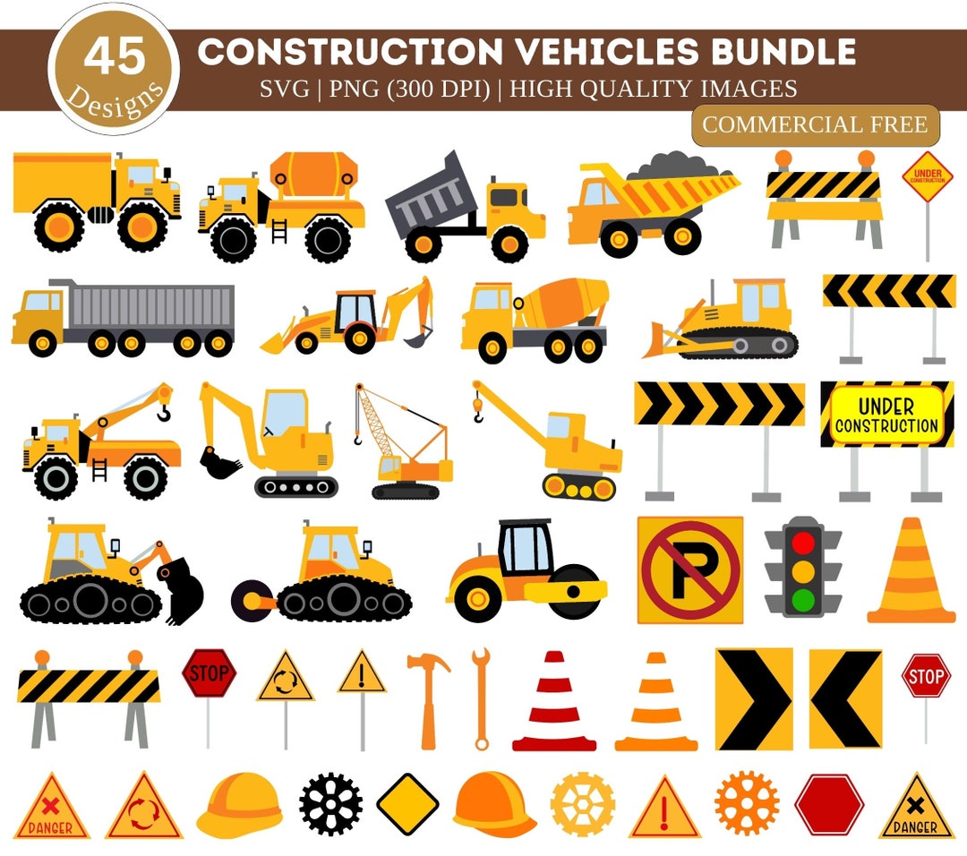 Construction Vehicle Clipart Kids Bundle Bulldozer, Truck, Children's ...