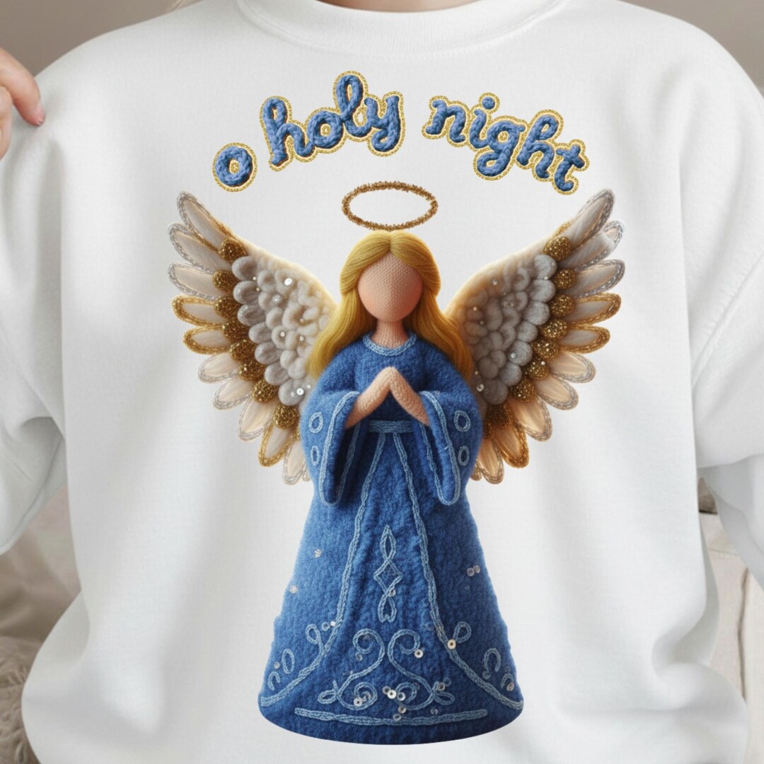 O Holy Night Angel Png, Christmas Faux Embroidery Sublimation Design ...