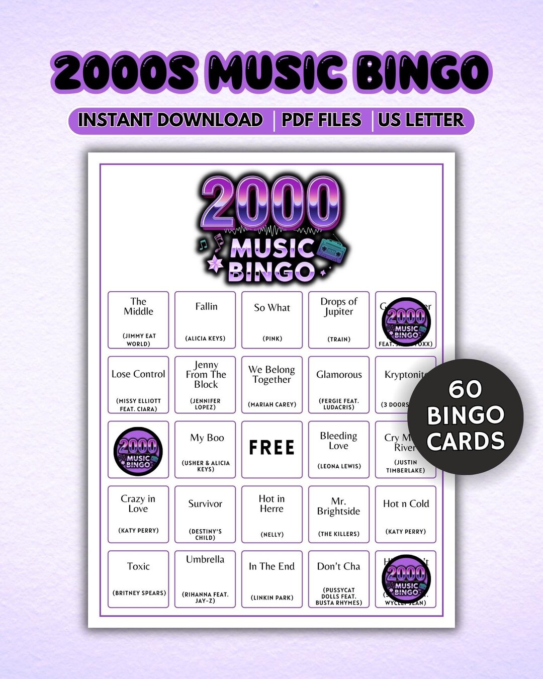 2000s Music Bingo Game, Printable Music Game, Party Game, Music Trivia ...