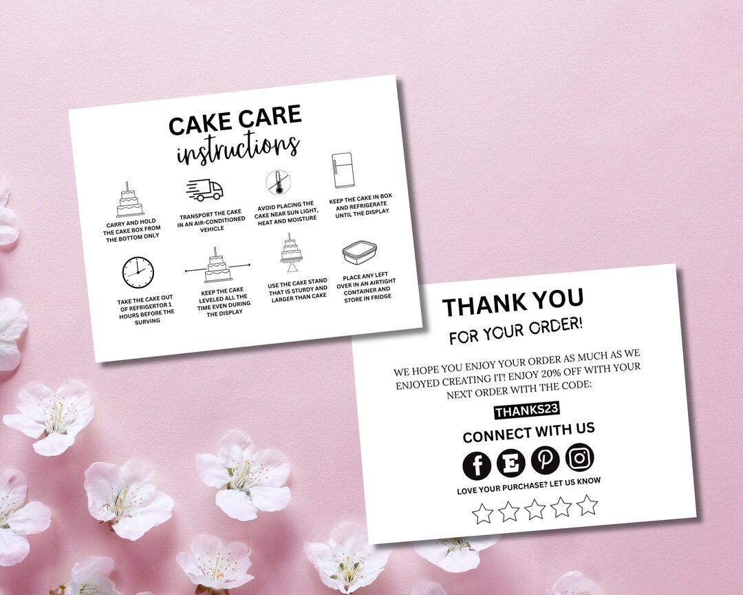 Cake Care Card Template| Printable Cake Care Guide| Editable Wedding ...