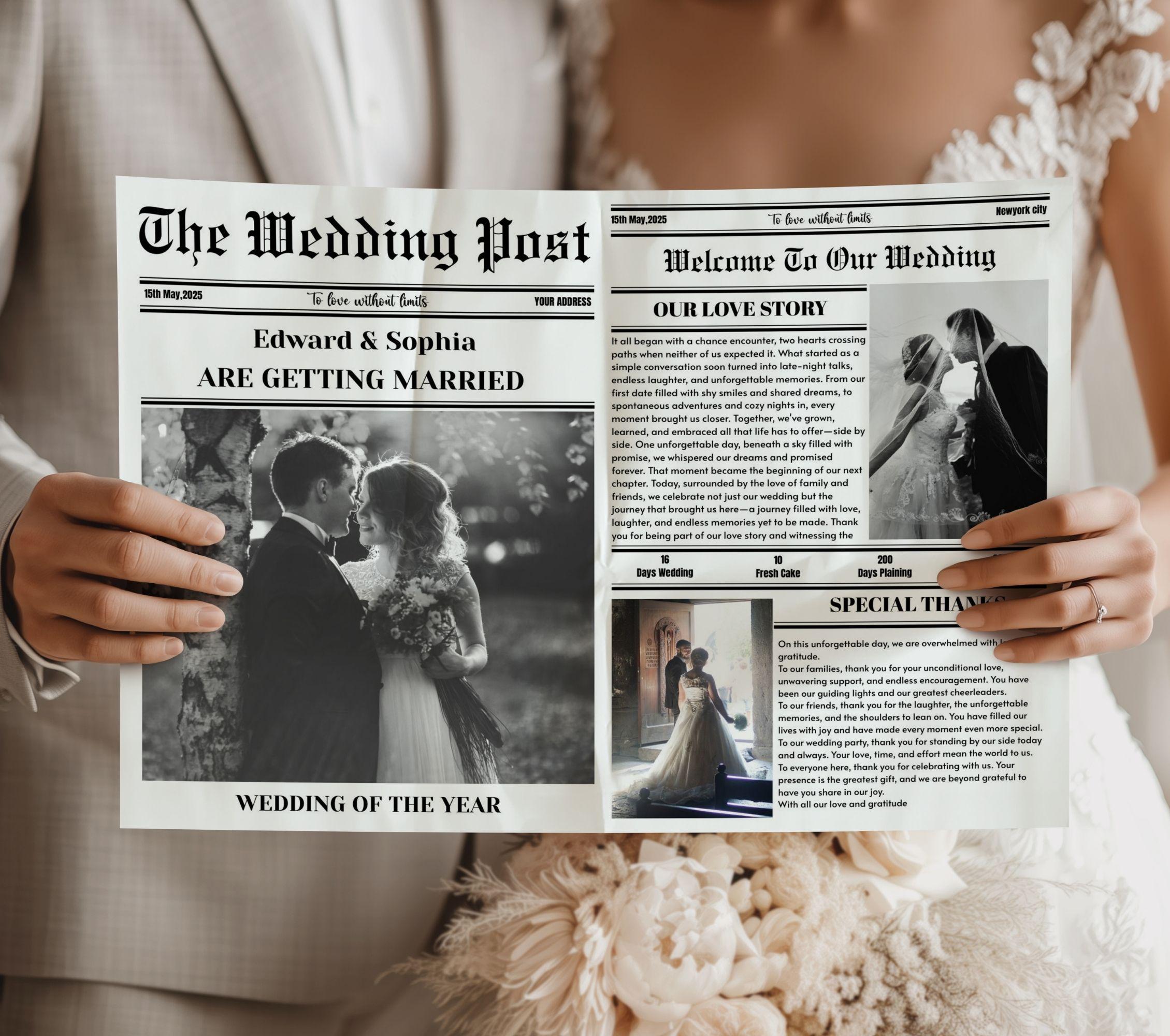 Folded Printable Wedding Newspaper Program Canva Template, Newlywed ...