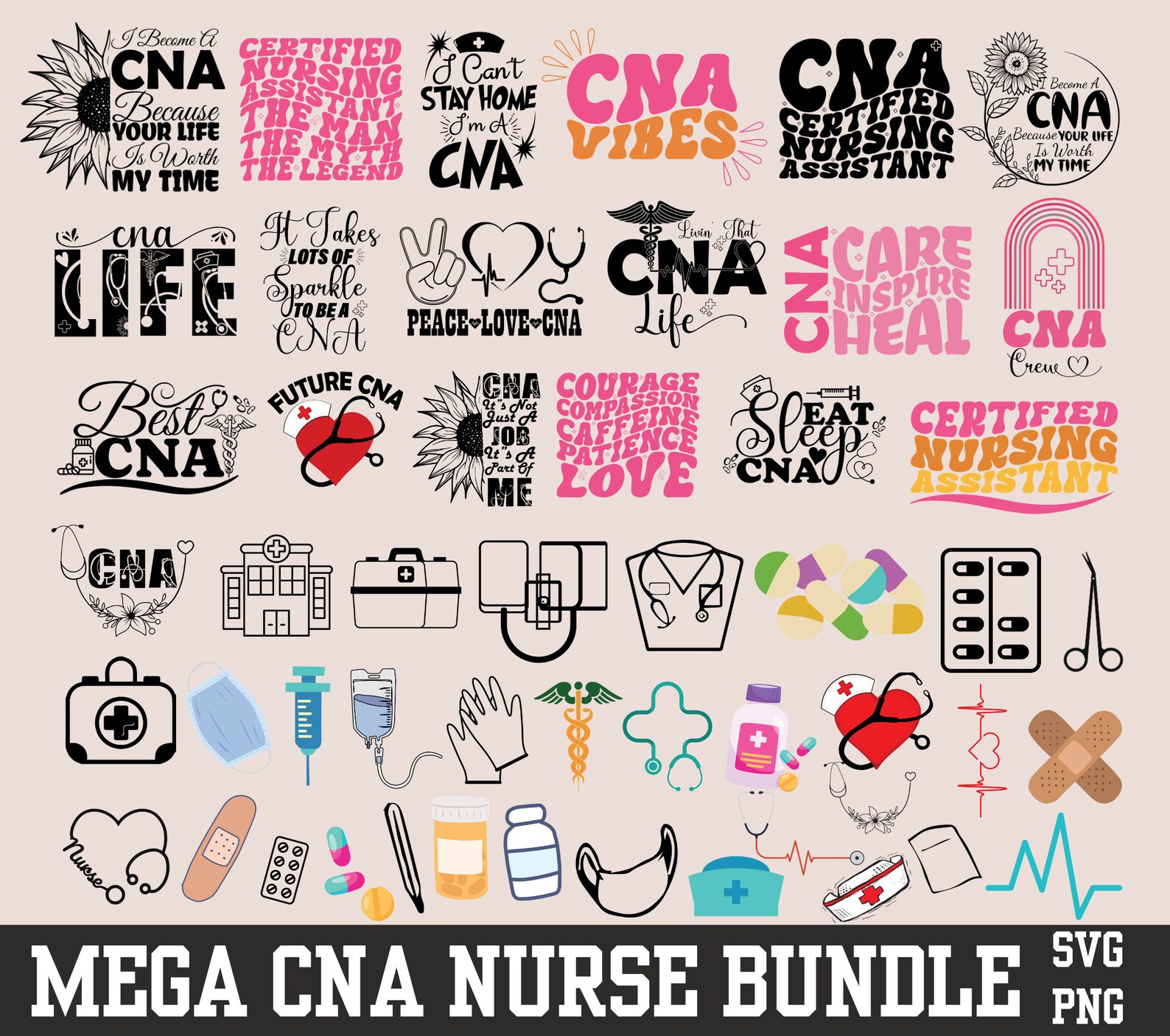 CNA SVG Bundle Medical Svg Bundle Cna Svg Heart Stethoscope Svg Nursing ...