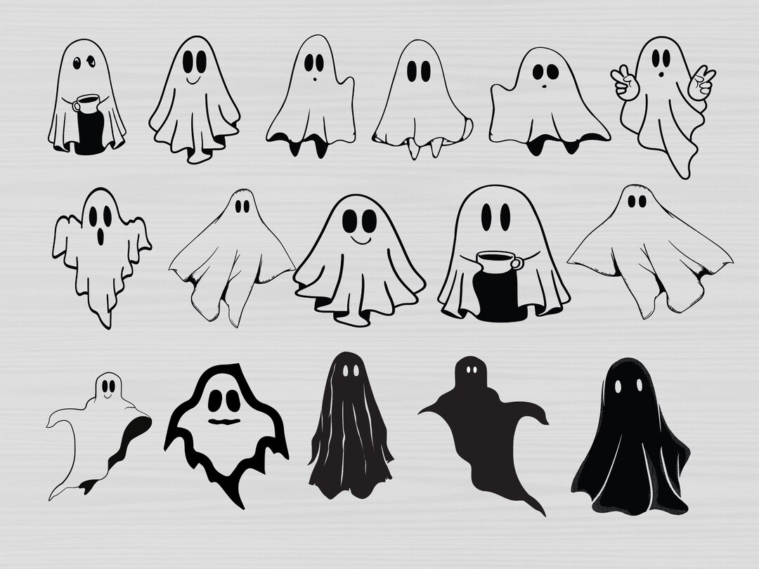 Ghost Bundle Svg, Cute Ghost Clipart, Spookyseason Svg, Ghost Outline ...