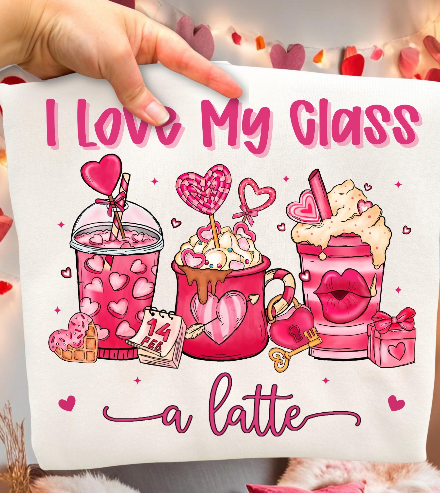 Trendy Teacher Valentine PNG, I Love My Class a Latte, Coquette Bow ...