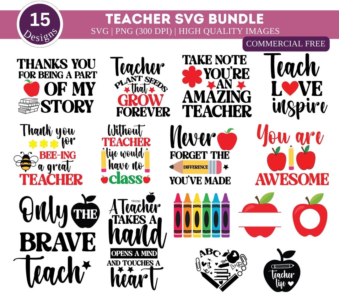 Teacher SVG Bundle| Teacher Quote Svg| Teacher Svg| School Svg| Teacher ...