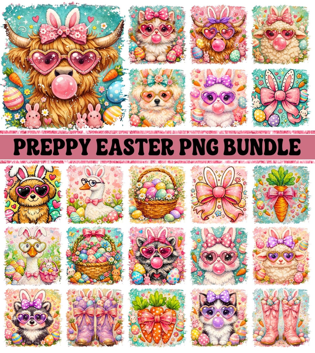 Preppy Easter Png Bundle, Brushstroke Easter Png, Coquette Easter Bow ...