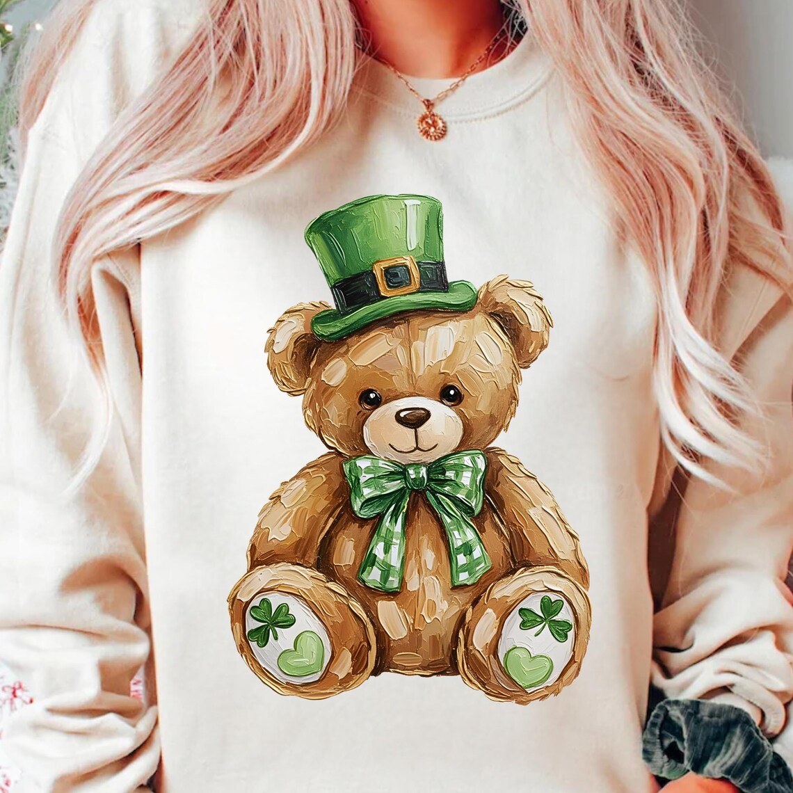 Hand Painted St Patricks Teddy Bear Png, Cute Clover Bear Png, Irish ...